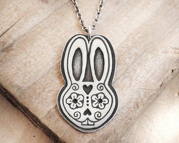 Gift for Rabbit Lovers! Handmade Sterling Silver Bunny Sugar Skull ...